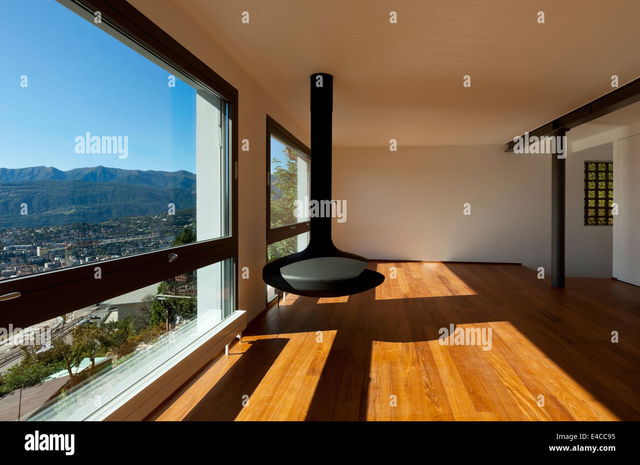 Modern apartment, large living room with panoramic view Stock Photo - Alamy
