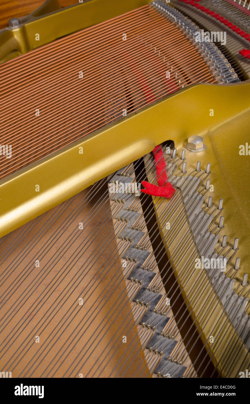 Full frame take of pins and strings inside a piano Stock Photo - Alamy
