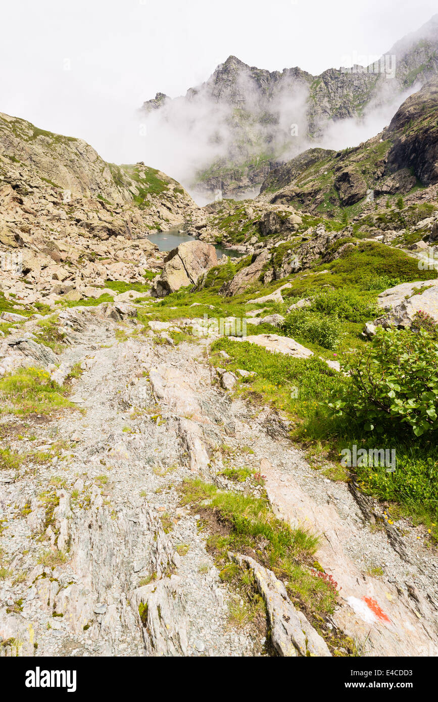 Footpath in wonderful alpine landscape, once covered by glaciers Stock ...