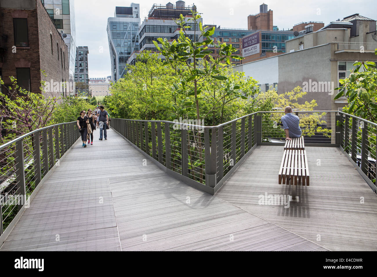 Pedestrians walk on High Line Park in the New York City borough of ...