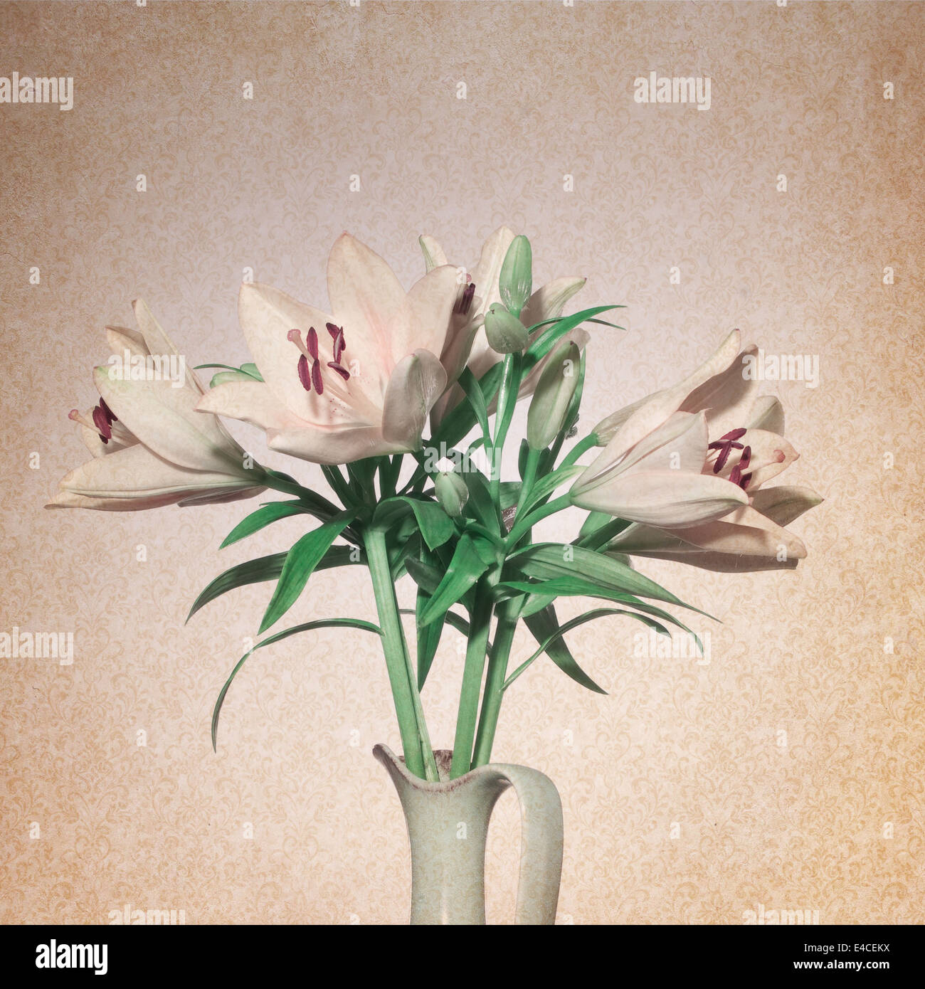 white lilies in front of baroque wallpaper Stock Photo - Alamy