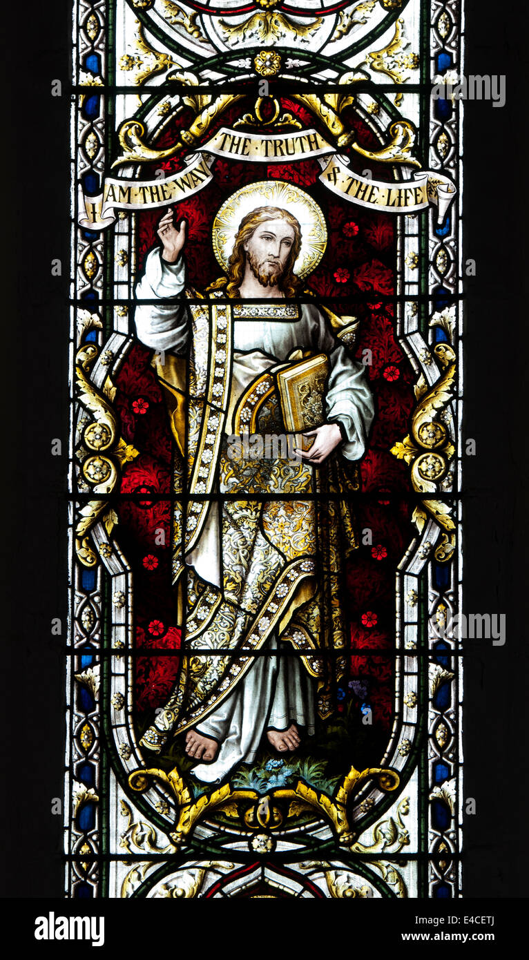 Christ stained glass in Holy Trinity Church, Hartshill, Warwickshire ...