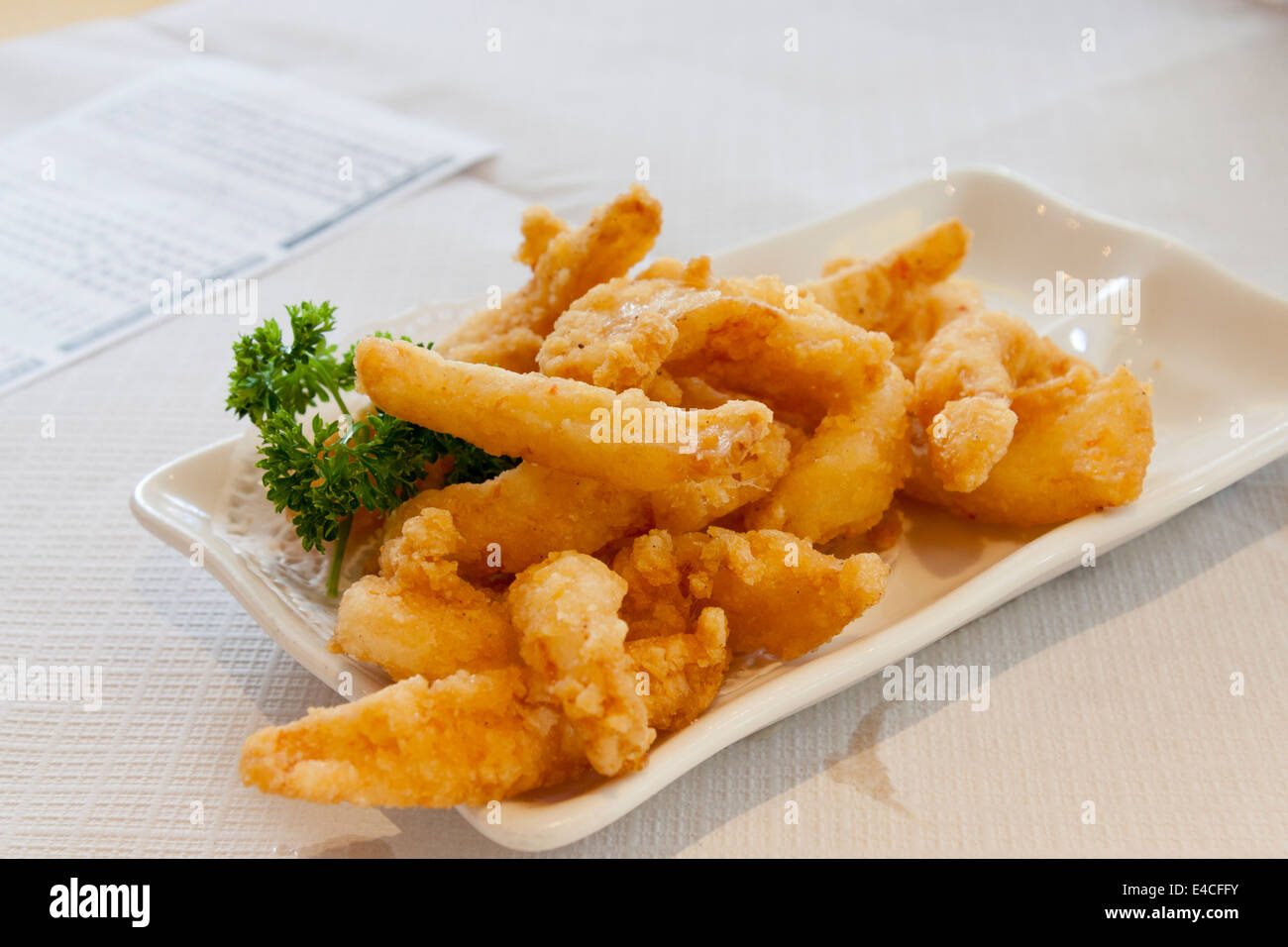 Fried calamari, Dim Sum in a Chinese restaurant, Soho, London, England ...