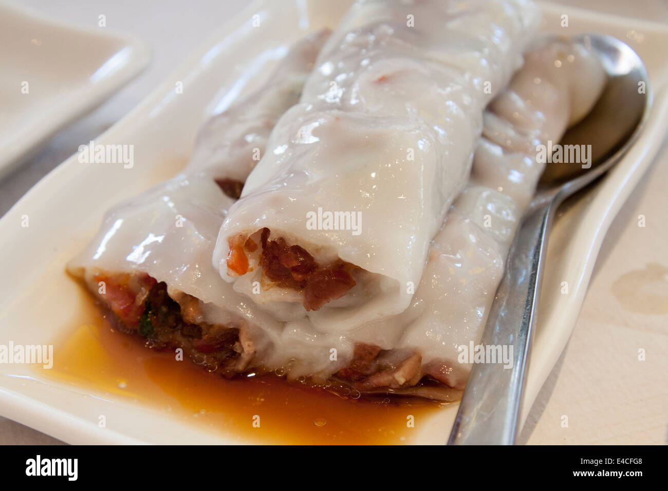 Pork cheung fun, Dim Sum in a Chinese restaurant, Soho, London, England ...