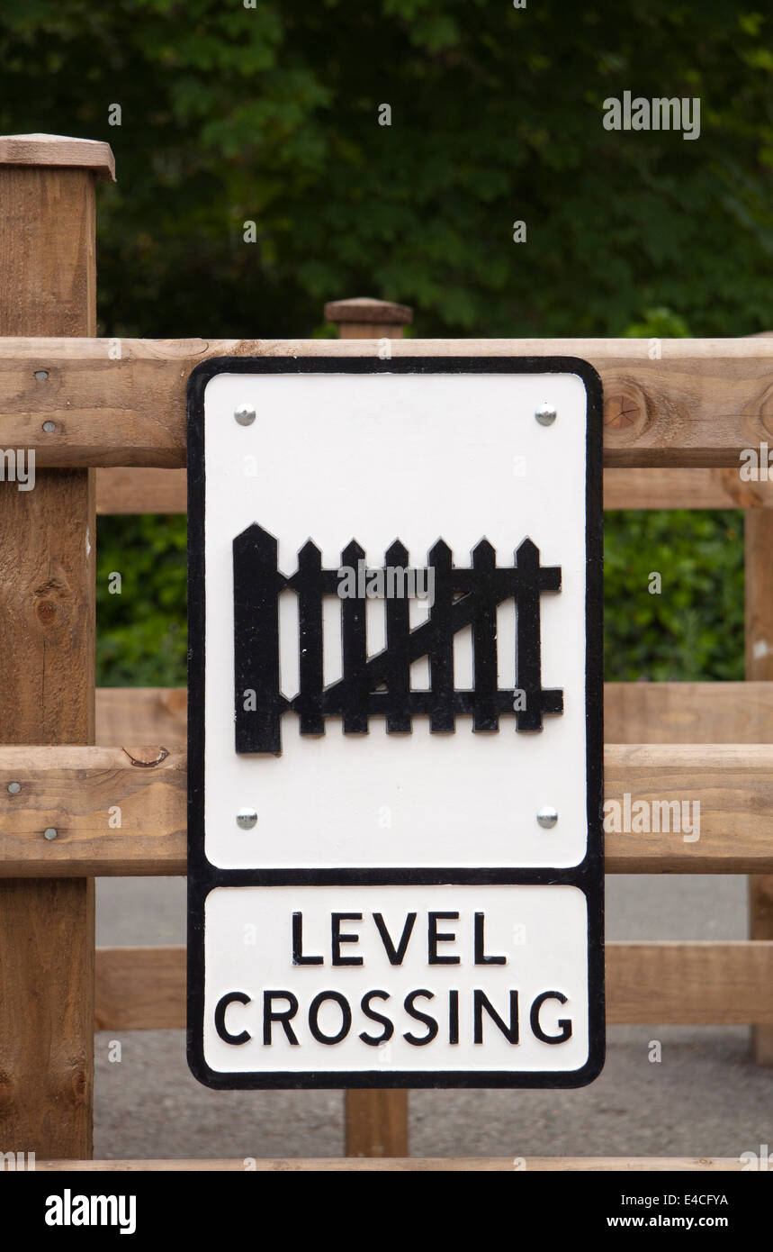 Level crossing sign at Betws-y-Coed station, North Wales, UK Stock ...