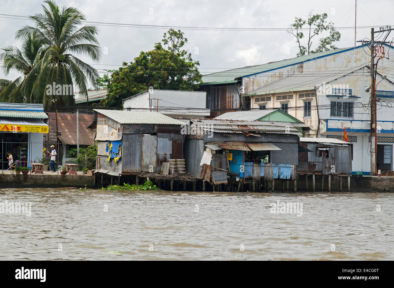 Houses and buildings along a river in the Mekong Delta, Vietnam Stock ...