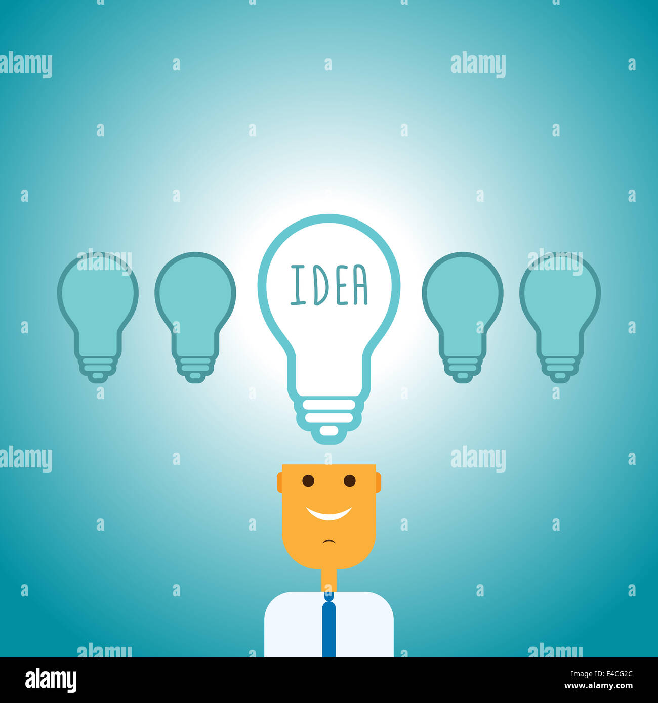 Vector illustration of a man with one bright idea Stock Photo - Alamy