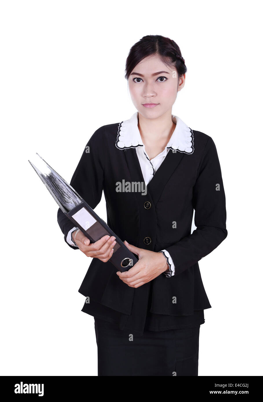 business woman holding folder documents isolated on white background ...