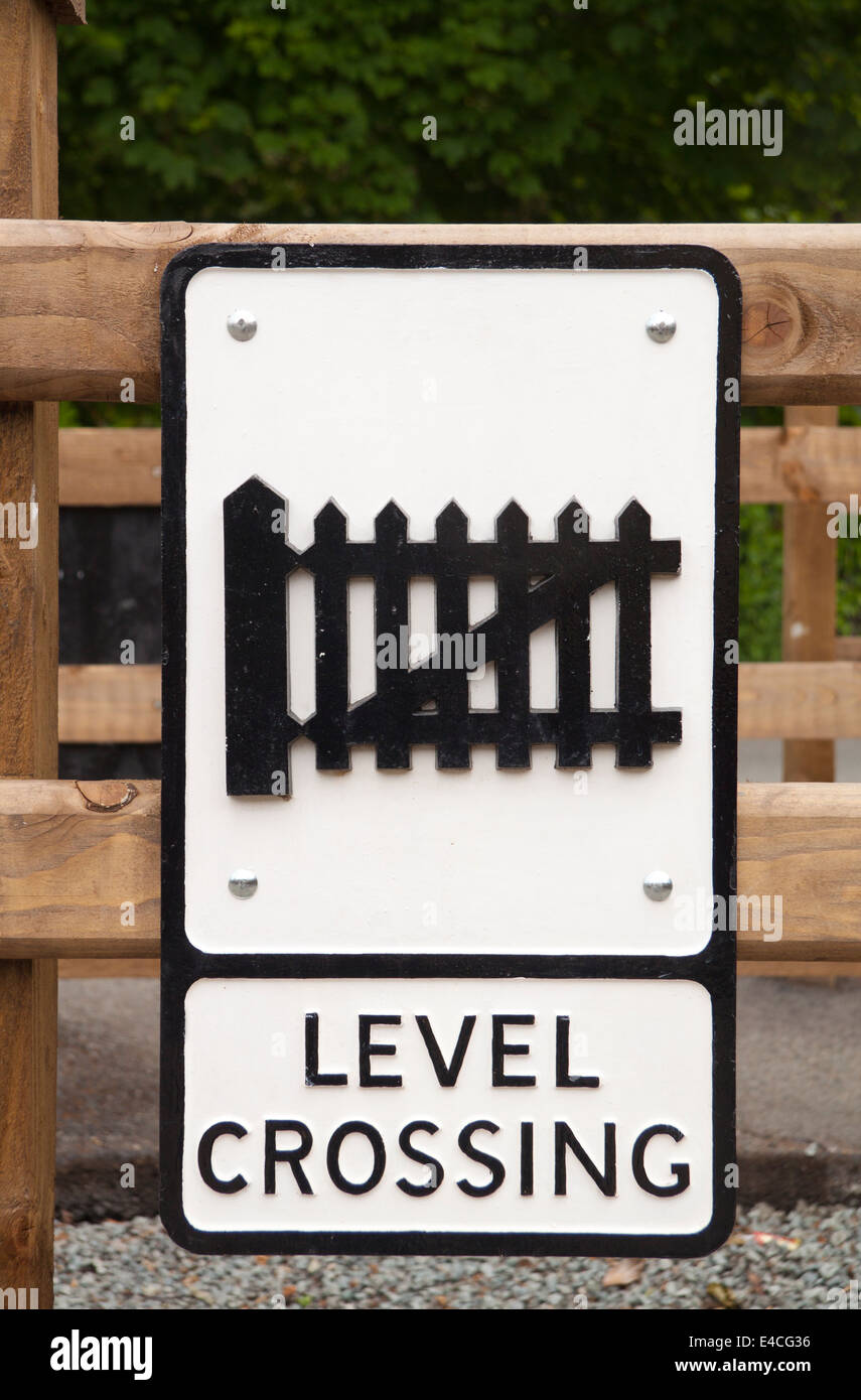 Level crossing sign at Betws-y-Coed station, North Wales, UK Stock ...