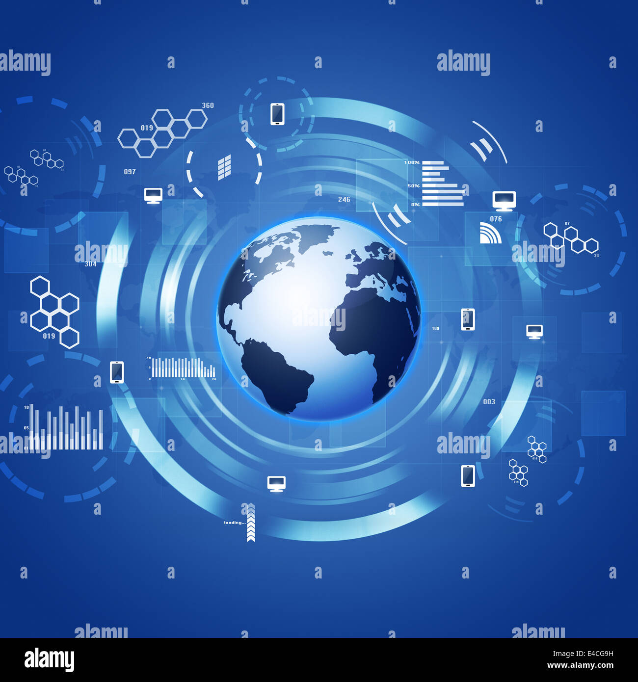 circle concept interface of global web technology connections and ...
