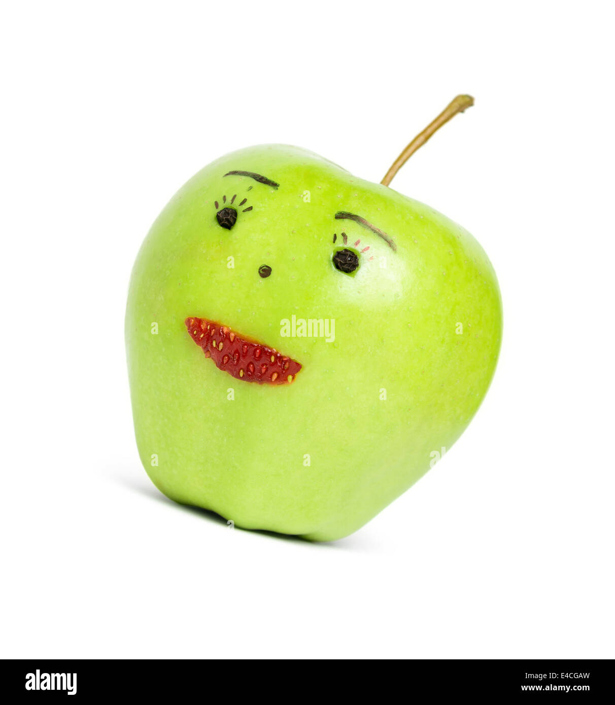 Green apple with face on white background. Fun food Stock Photo - Alamy
