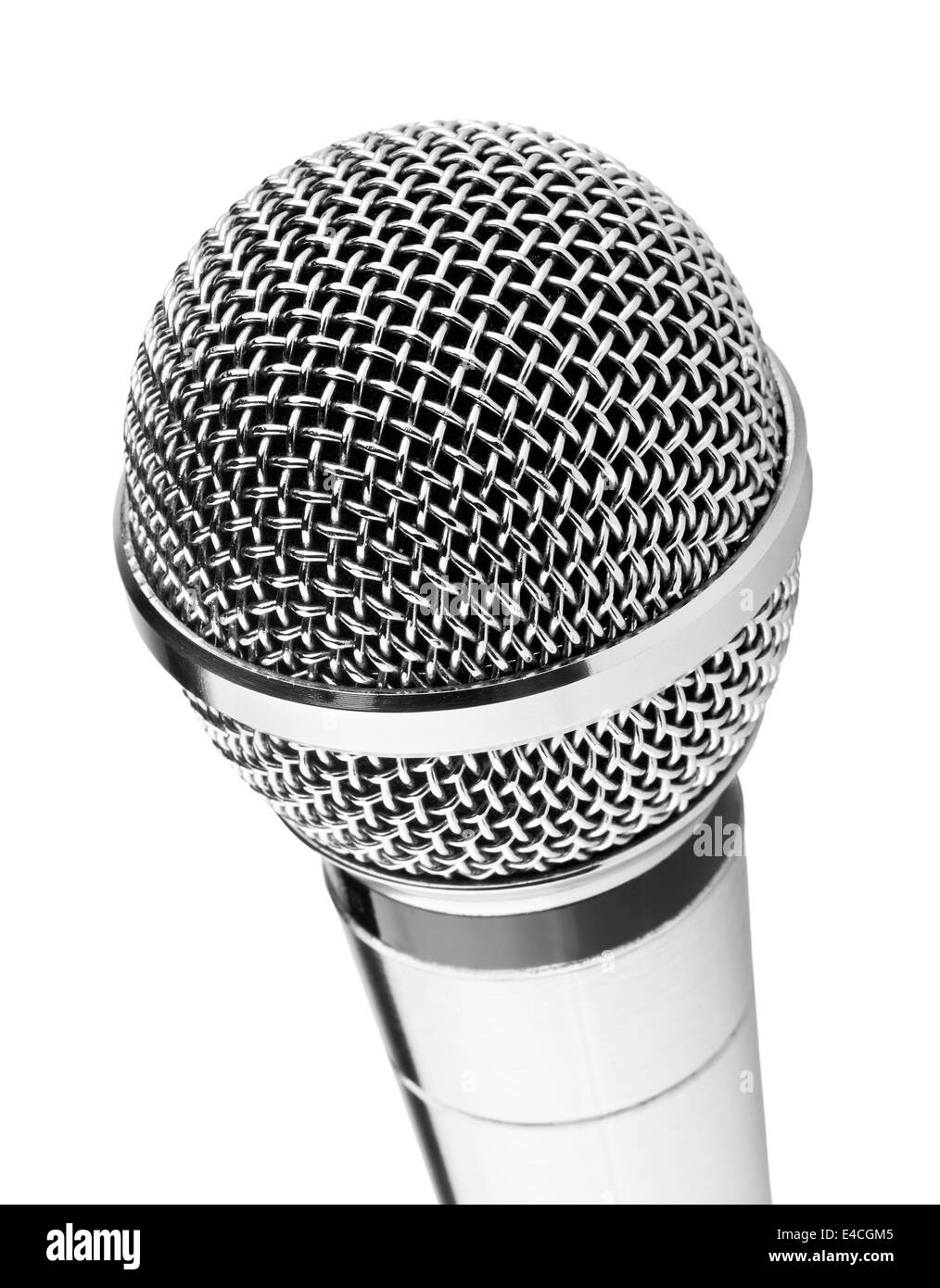 Silver microphone on white background Stock Photo - Alamy