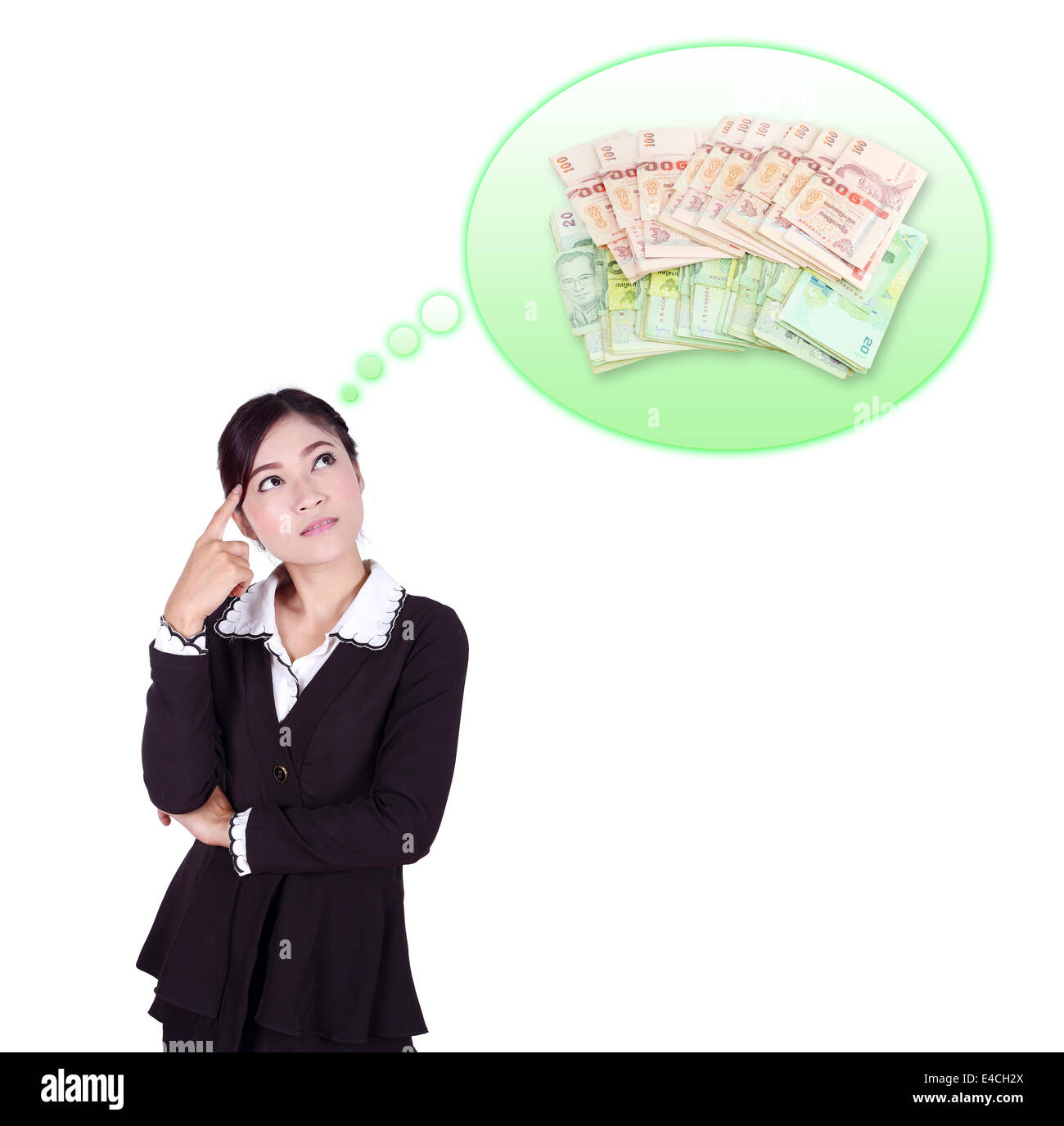 Business woman thinking about money isolated on white background Stock ...