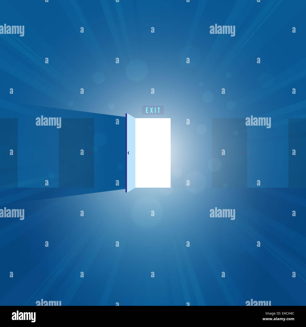 Vector illustration of one open door full of light Stock Photo - Alamy