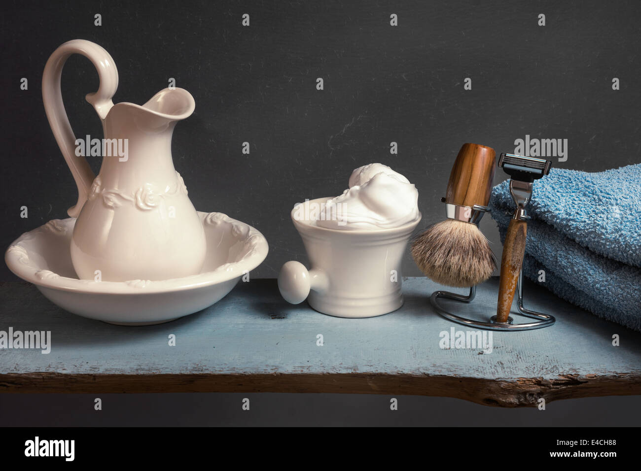 Shaving Tools on wooden table Stock Photo - Alamy