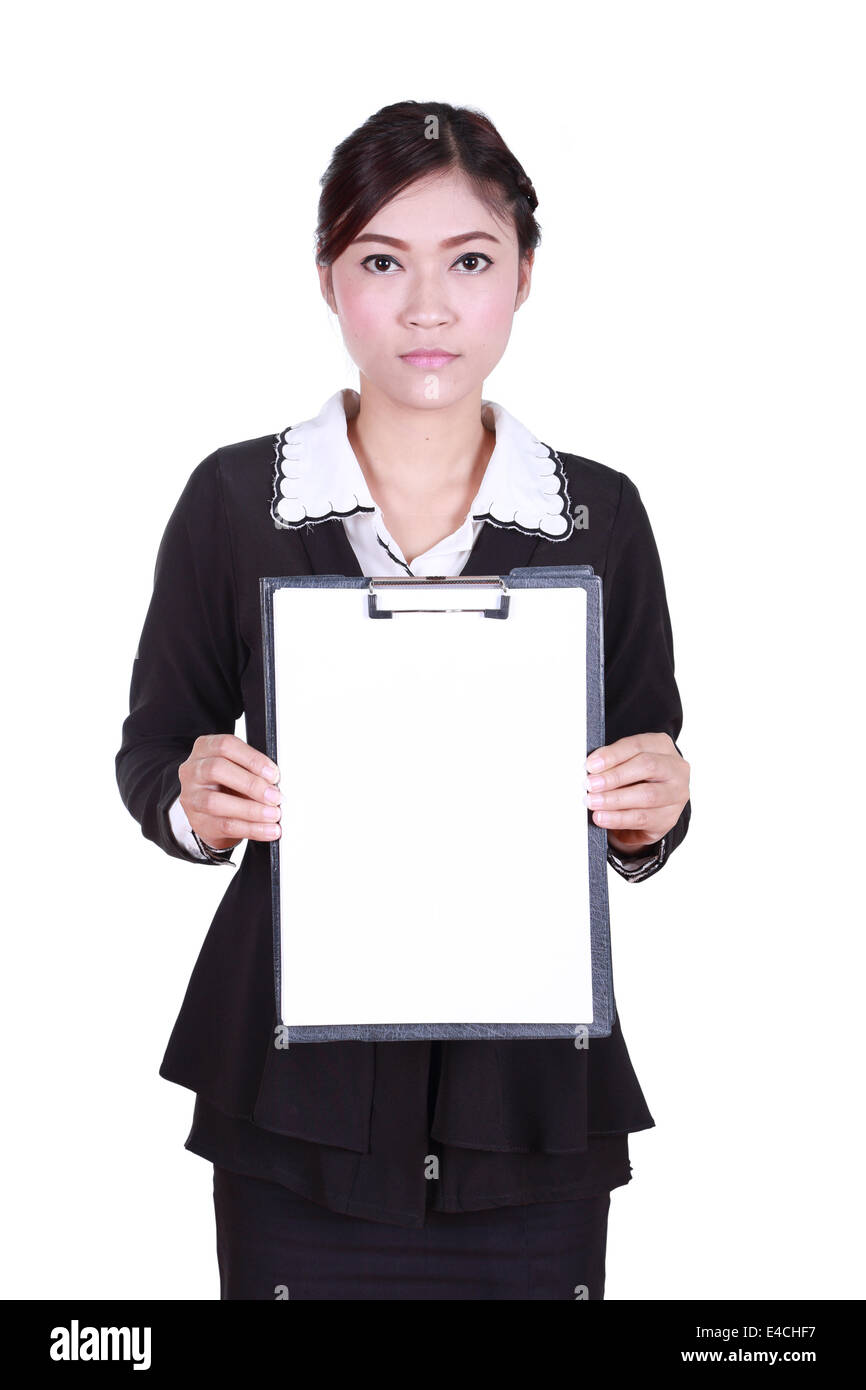 business woman holding a blank clipboard isolated on white background ... business woman holding a blank clipboard isolated on white background ...