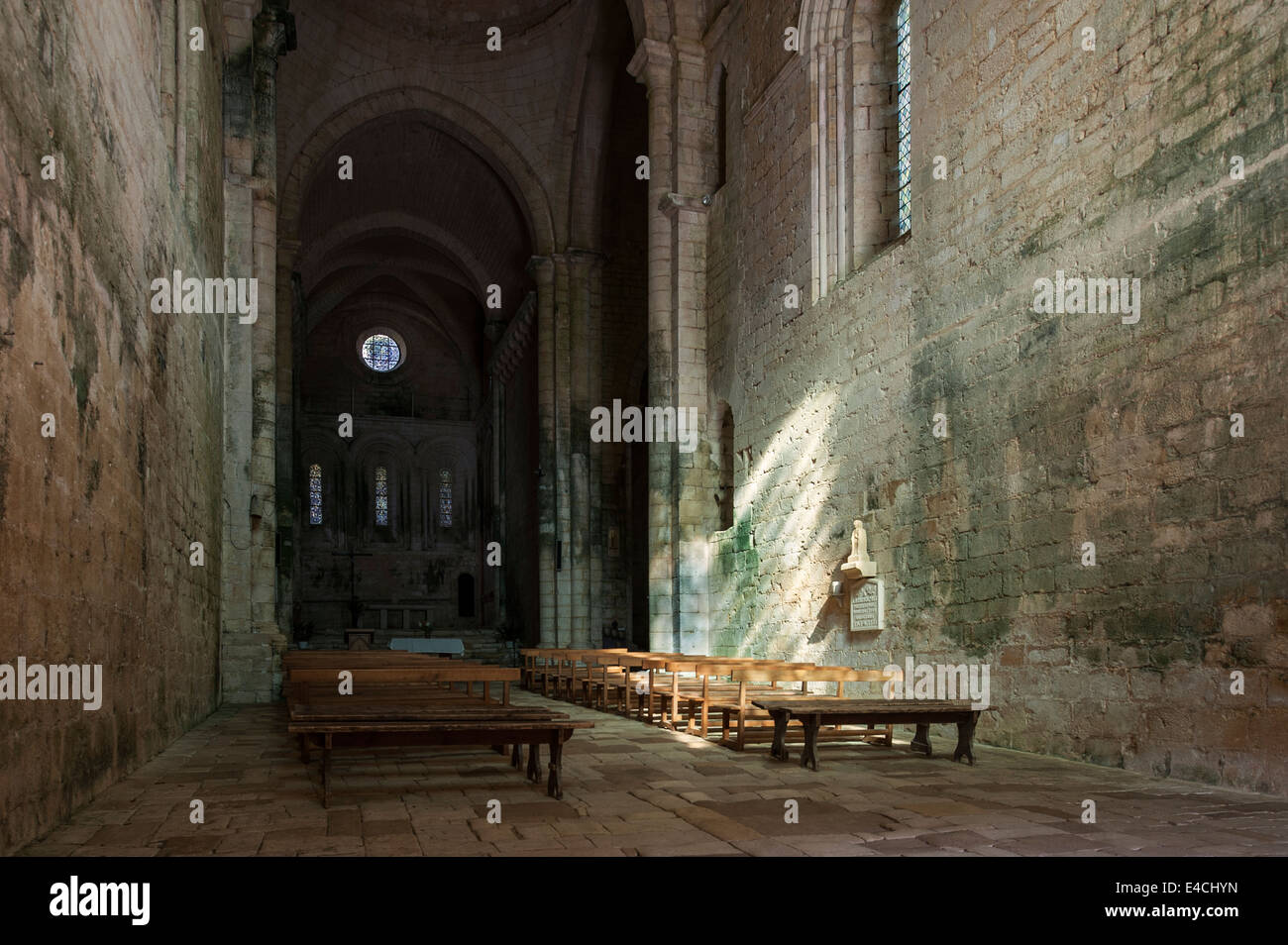 Interior of the fortified Romanesque abbey church in the medieval ...