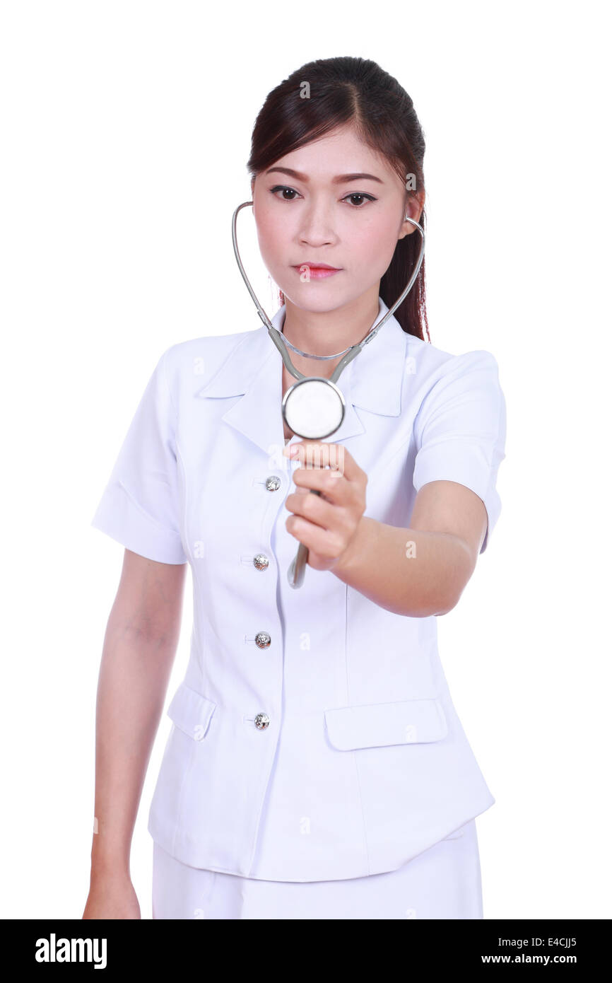 nurse with stethoscope isolated on white background Stock Photo - Alamy