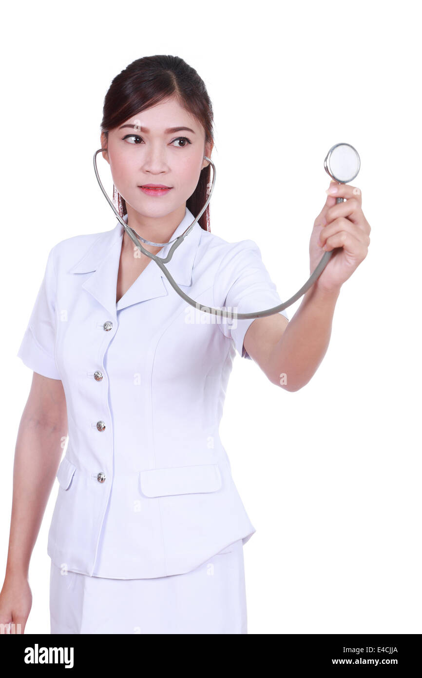 nurse with stethoscope isolated on white background Stock Photo - Alamy