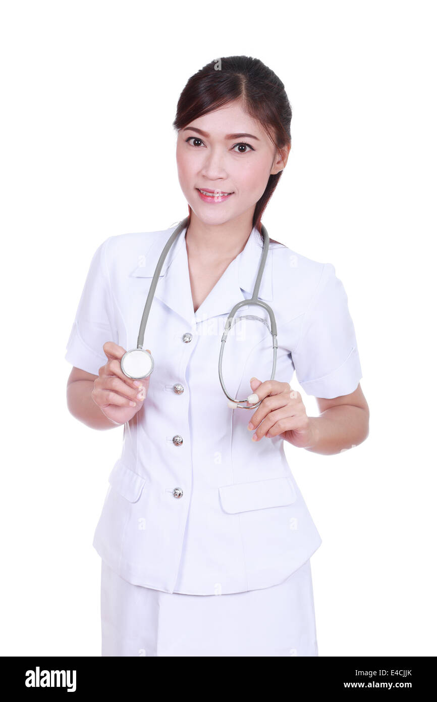 nurse with stethoscope isolated on white background Stock Photo - Alamy