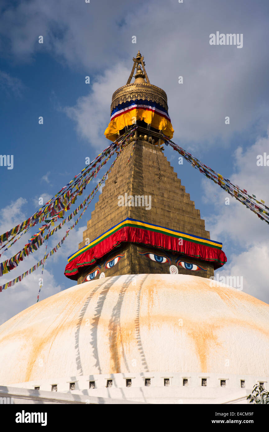 Nepal, Kathmandu, Boudhanath, stupa dome and all seeing Buddha eyes ...