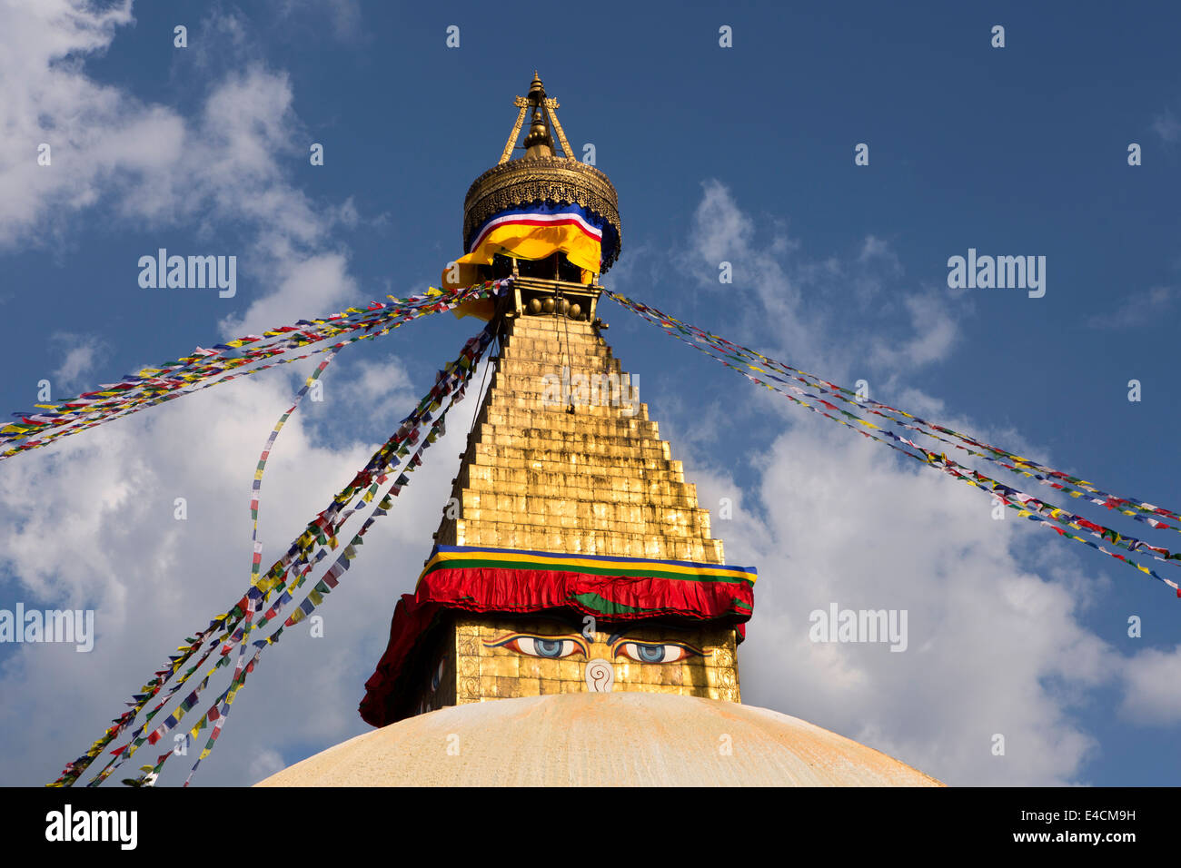Nepal, Kathmandu, Boudhanath, stupa dome and all seeing Buddha eyes ...