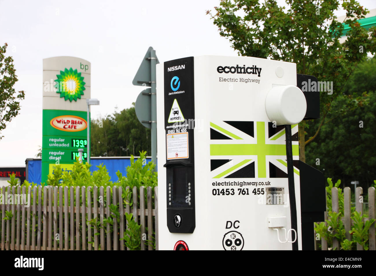An Ecotricity electric vehicle charging point with a BP sign showing ...