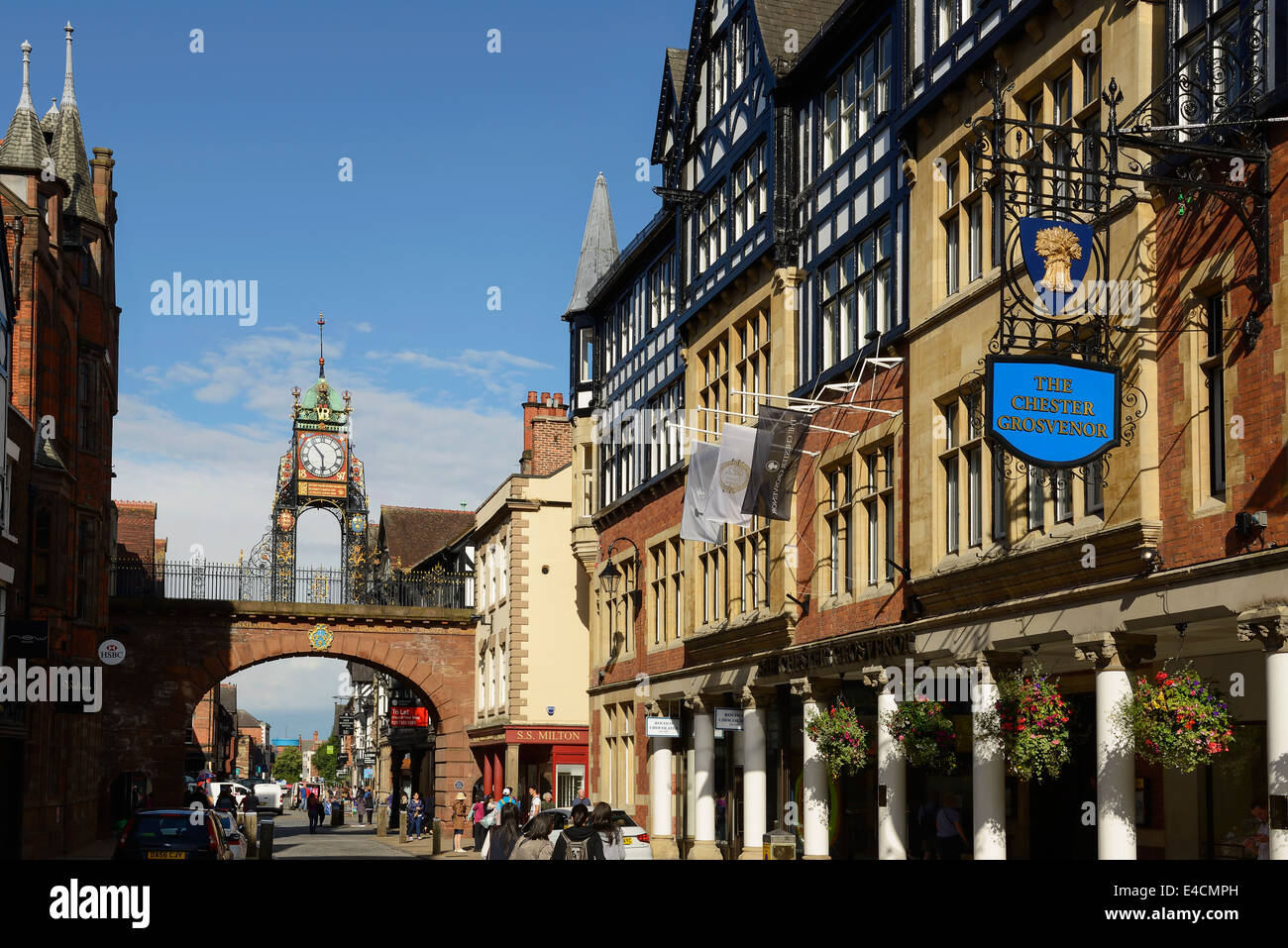 The Chester Grosvenor Hotel and the Eastgate Clock in Chester city ...