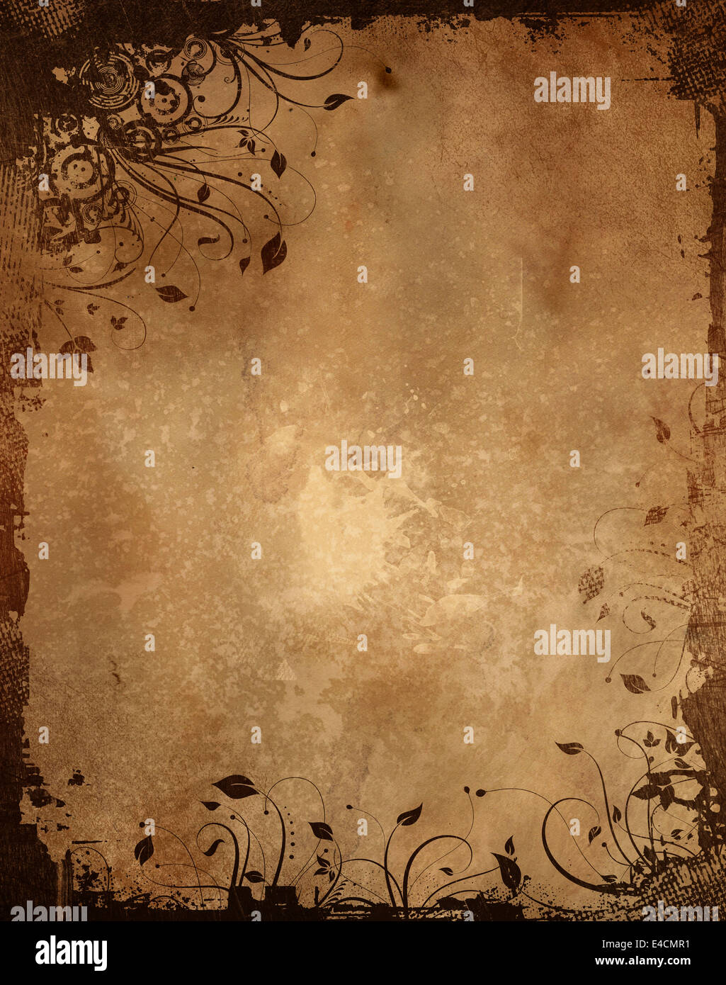 Vintage Paper Background With Grunge Floral Design Stock Photo - Alamy