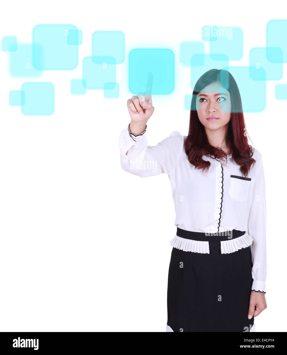 business woman pushing button on a touch screen interface Stock Photo ...