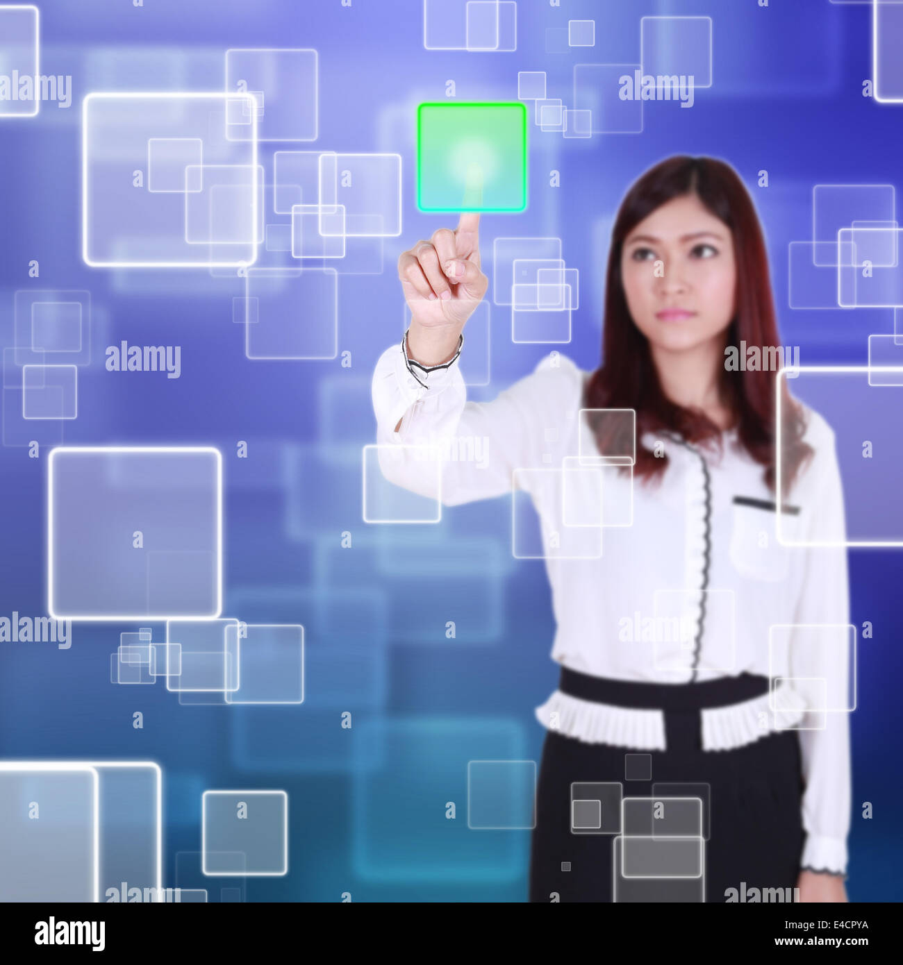 woman pushing button on a touch screen interface Stock Photo - Alamy