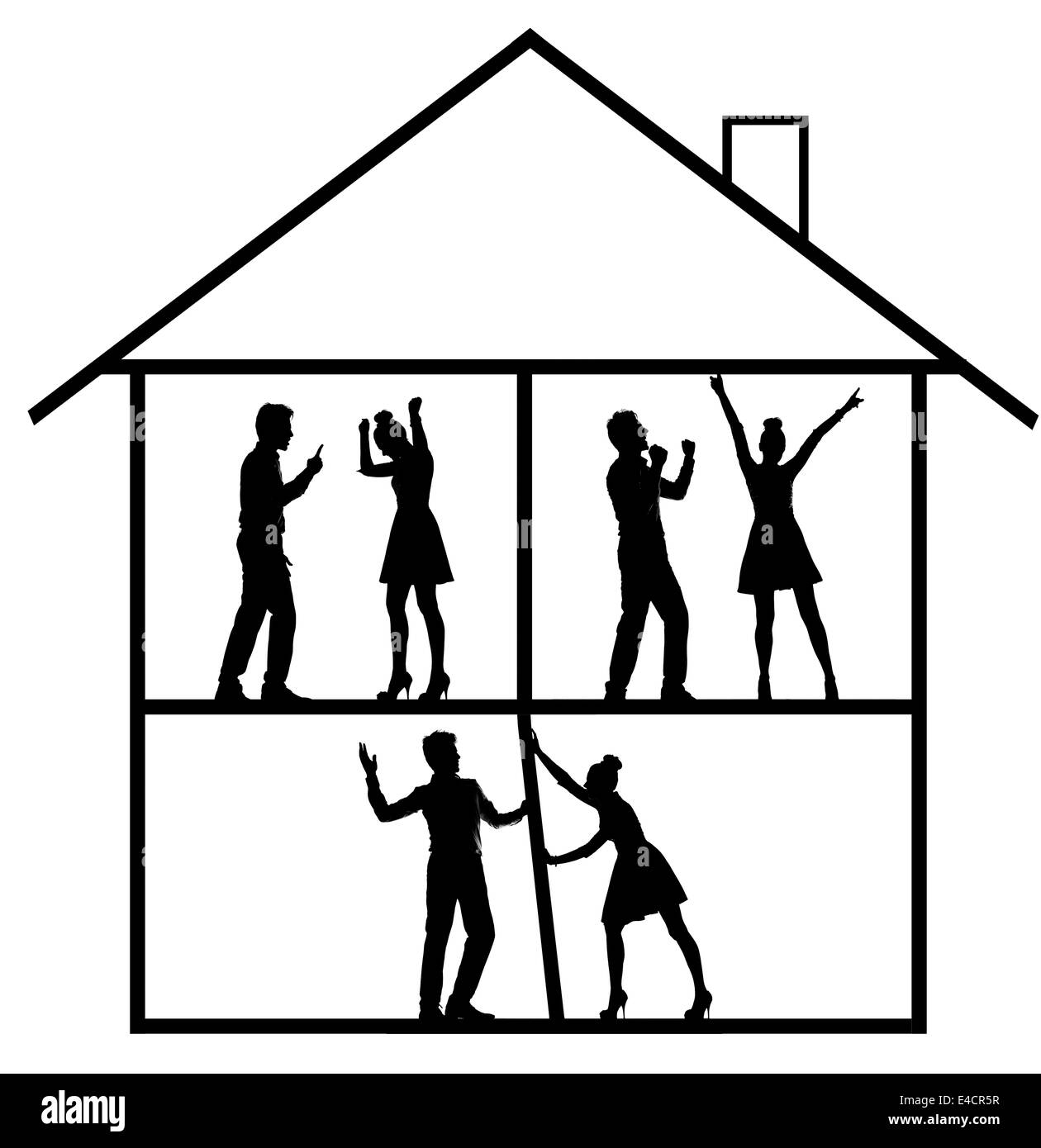 Conceptual picture of happy and arguing family Stock Photo - Alamy
