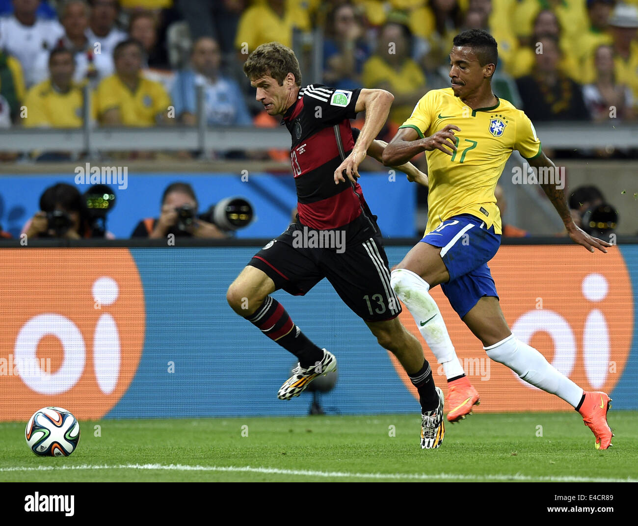 Belo Horizonte, Brazil. 8th July, 2014. Germany's Thomas Muller (L ...