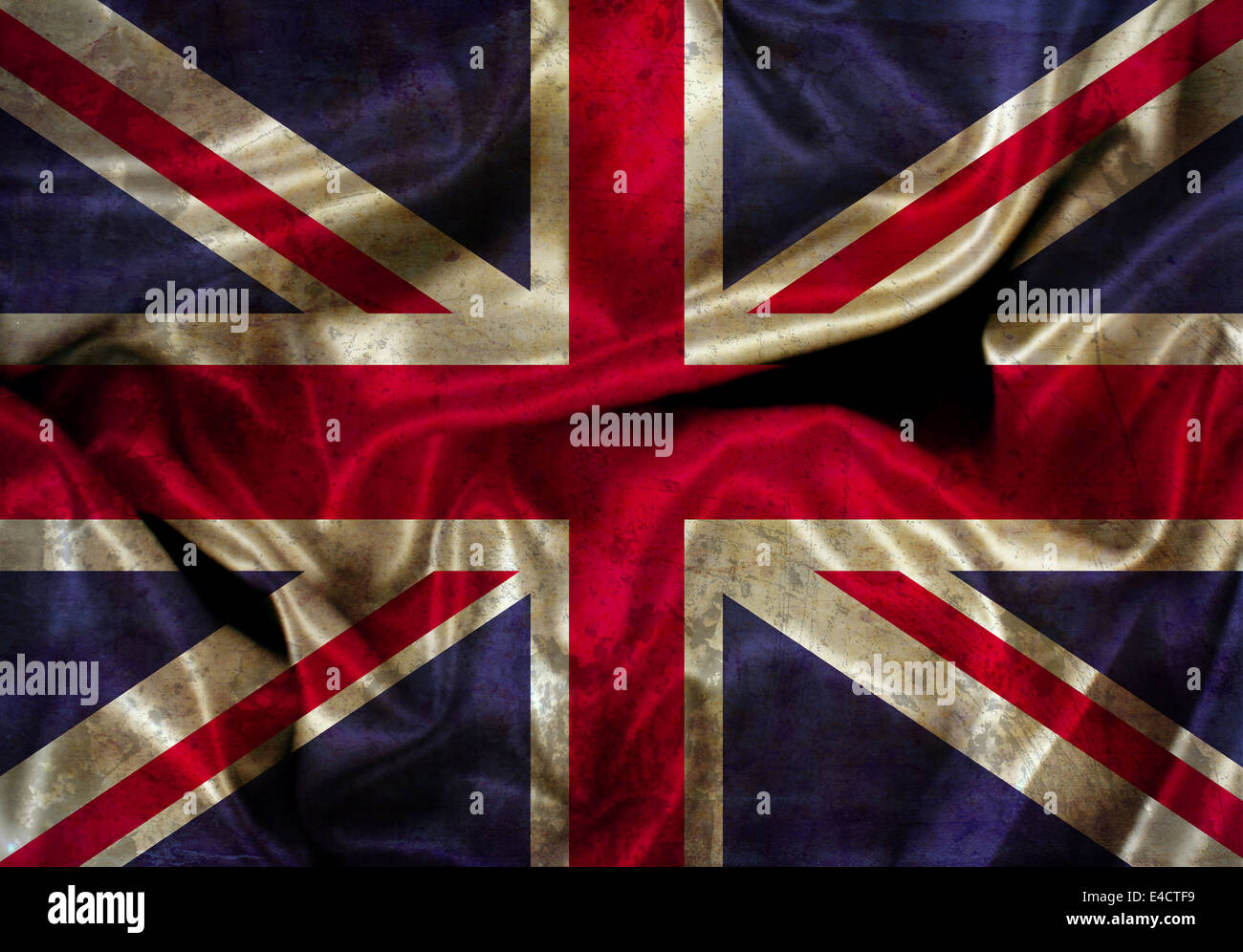 Illustration of a Union Jack flag with folds and creases and grunge ...