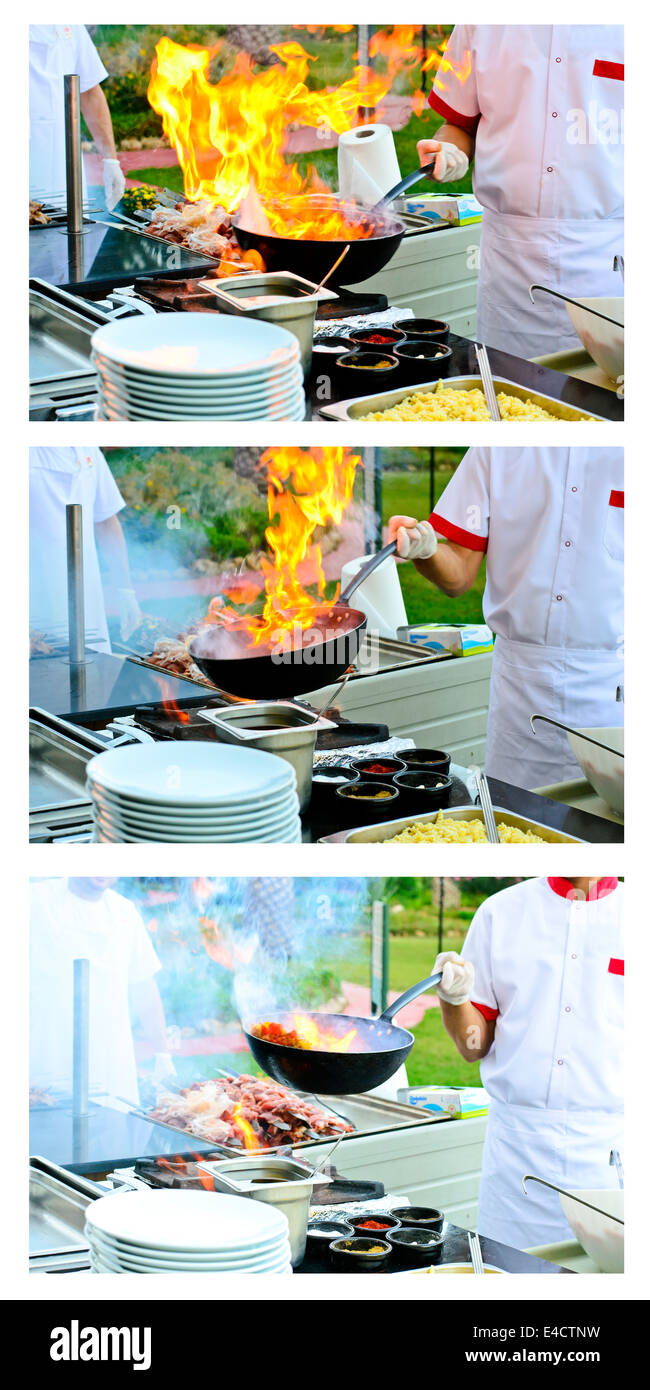 Chef working on wok flame hi-res stock photography and images - Alamy