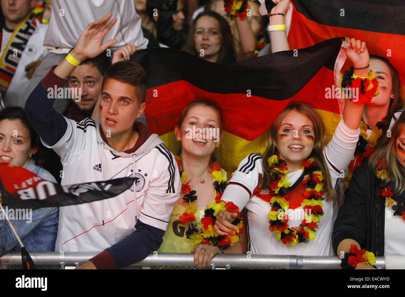 Frankfurt, Germany. 8th July, 2014. German fans celebrate their victory ...