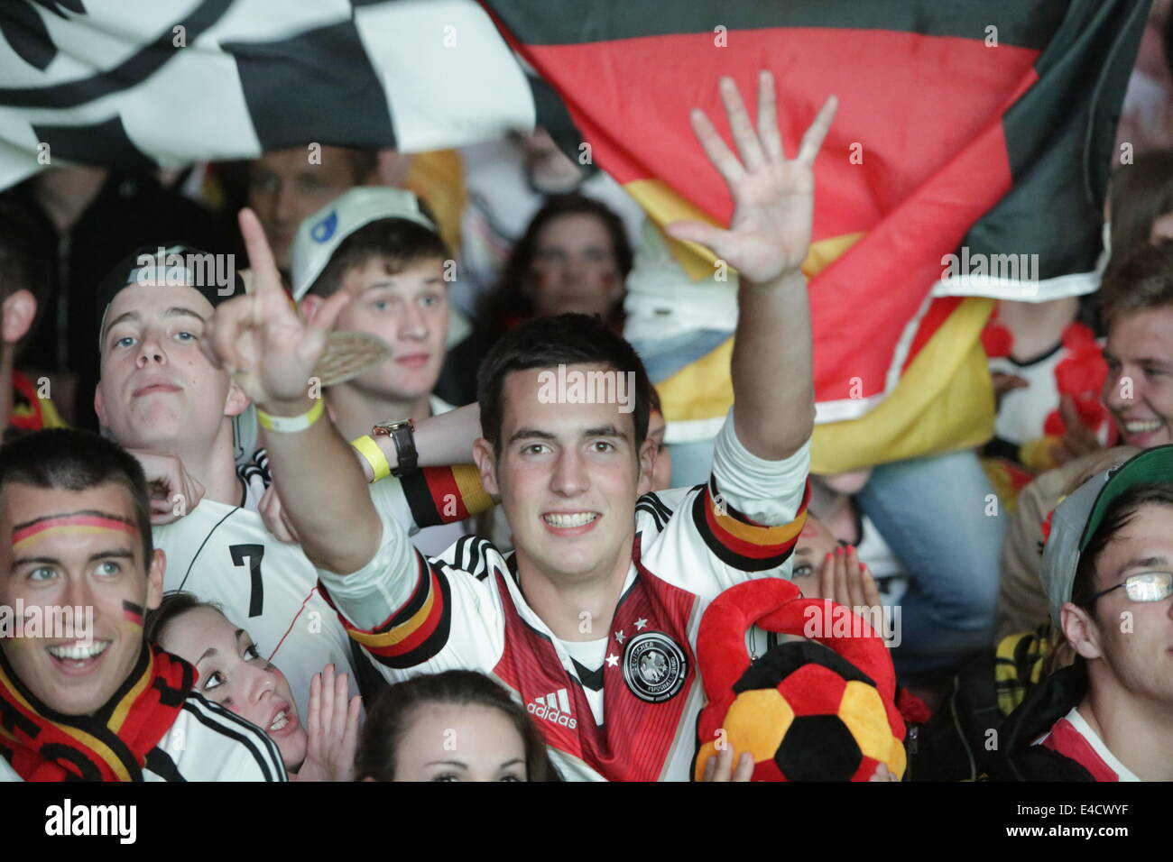 Frankfurt, Germany. 8th July, 2014. German fans celebrate their victory ...