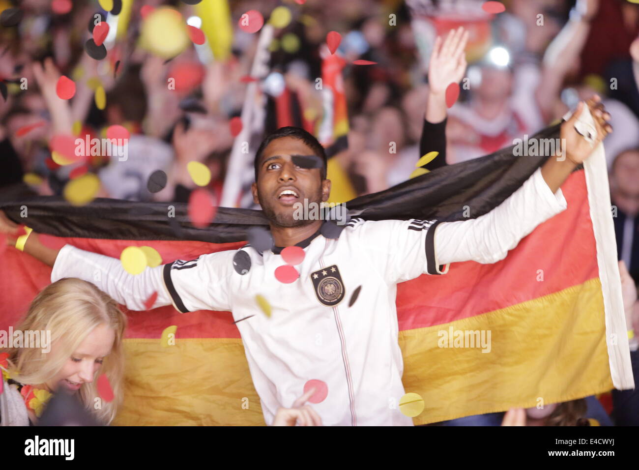Frankfurt, Germany. 8th July, 2014. German fans celebrate their victory ...