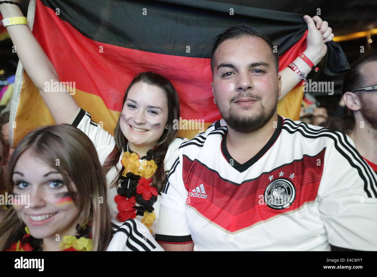 Frankfurt, Germany. 8th July, 2014. German fans celebrate their victory ...