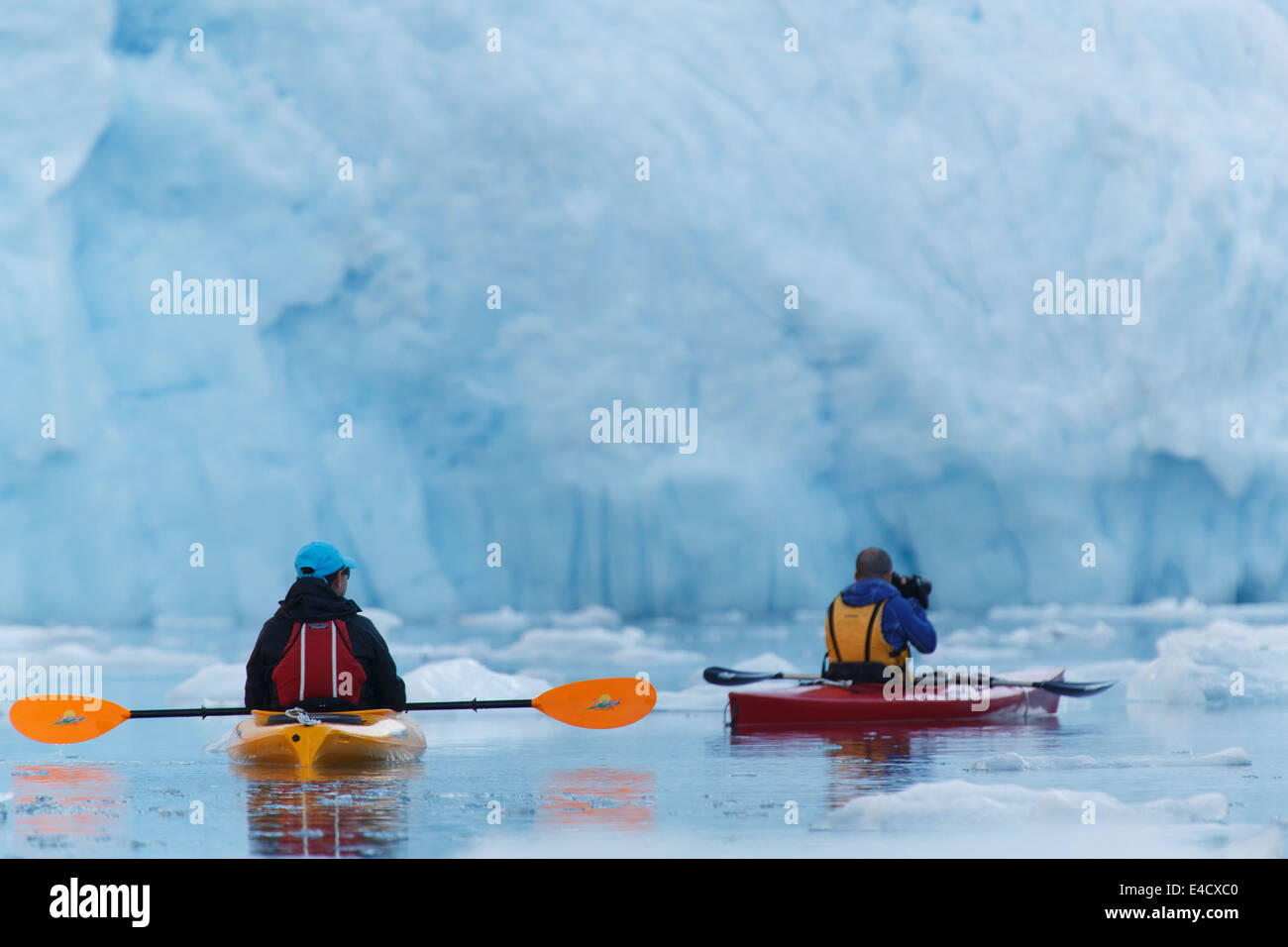 Kayaking in front of Barry Glacier, Harriman Fjord, Prince William ...