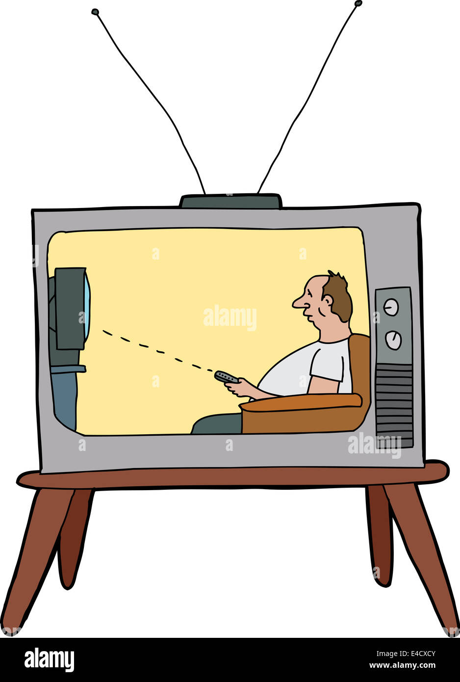 Cartoon television showing man using remote control Stock Photo - Alamy