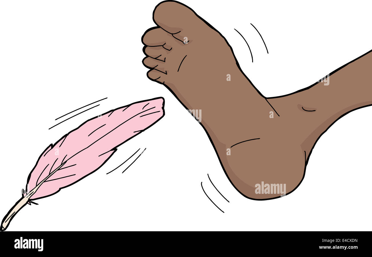 Pink feather tickling toes on human foot Stock Photo - Alamy