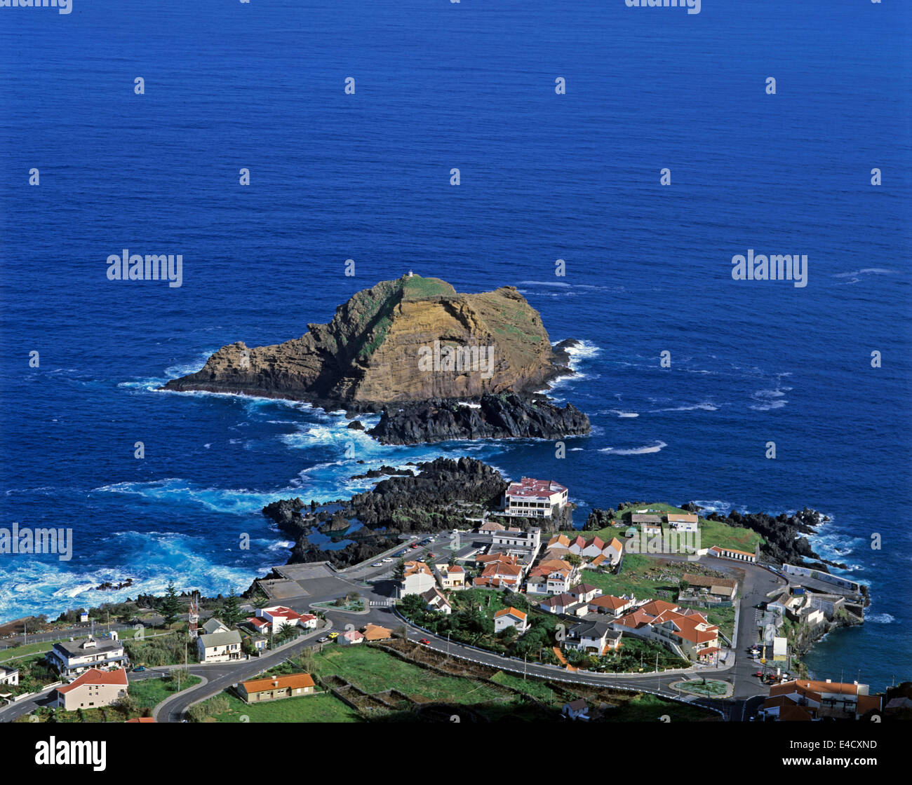 Aerial view of Porto Moniz showing rocky coastline, Madeira, Portugal ...