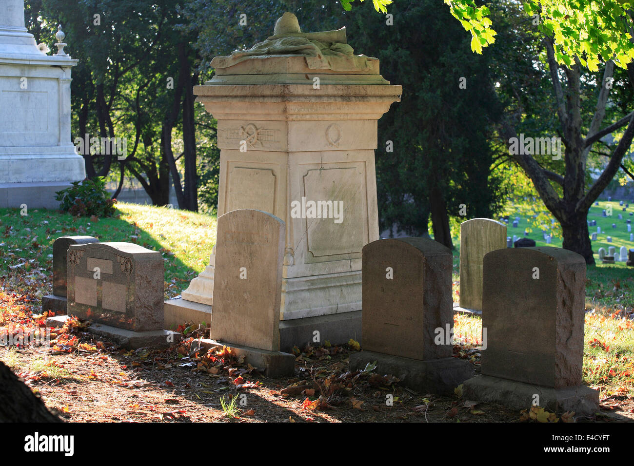 Cemetery gravestones during the fall season Stock Photo - Alamy