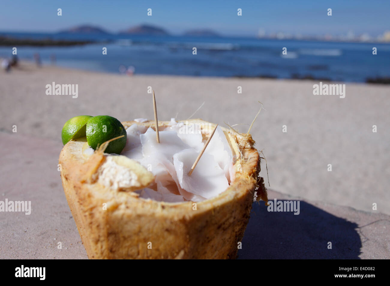 Fresh coconut on the malecon in Mazatlan, Sinaloa, Mexico Stock Photo ...