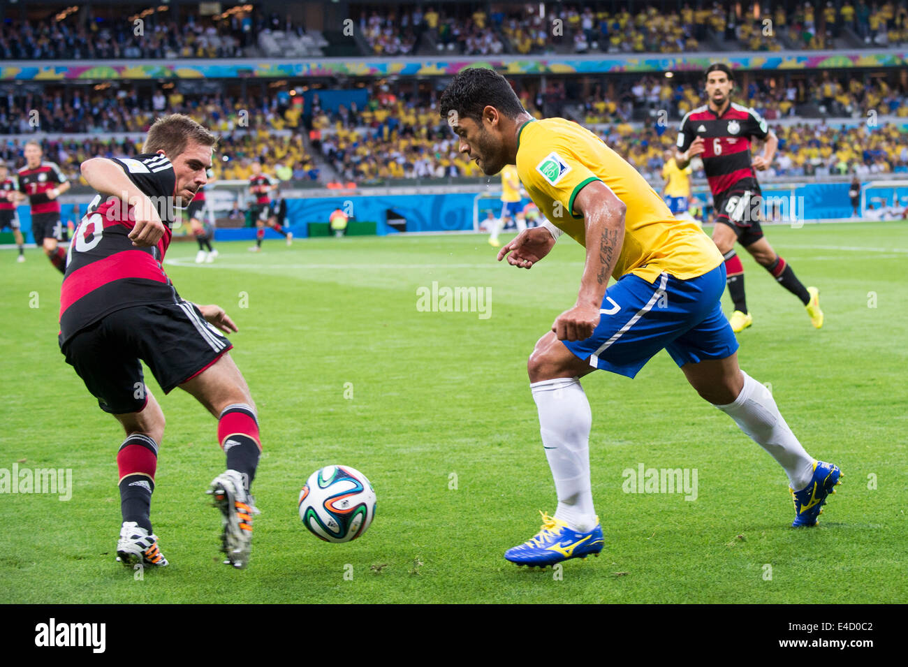 Belo Horizonte, Brazil. 8th July, 2014. Philipp Lahm (GER), Hulk (BRA ...