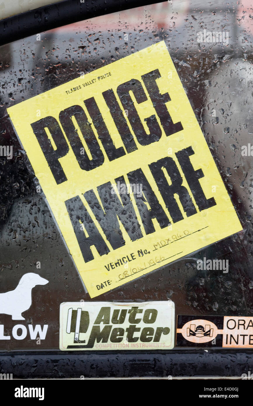 Police aware Sticker on car window Stock Photo - Alamy