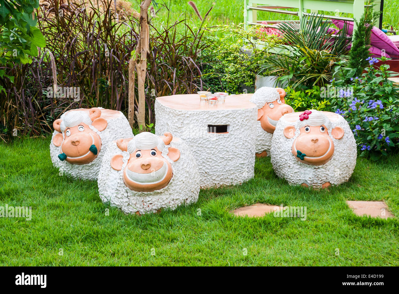 Sheep Shaped Concrete Table and Chairs Stock Photo - Alamy