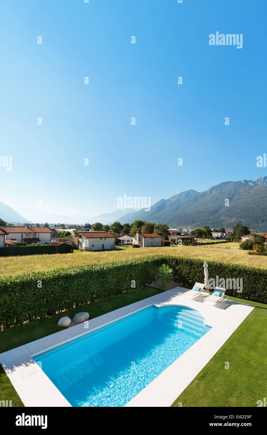 Modern villa with pool, top view Stock Photo - Alamy