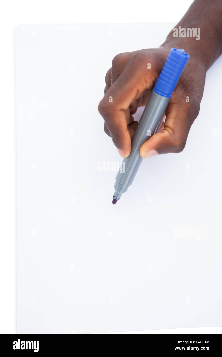 Man drawing with blue marker Stock Photo - Alamy